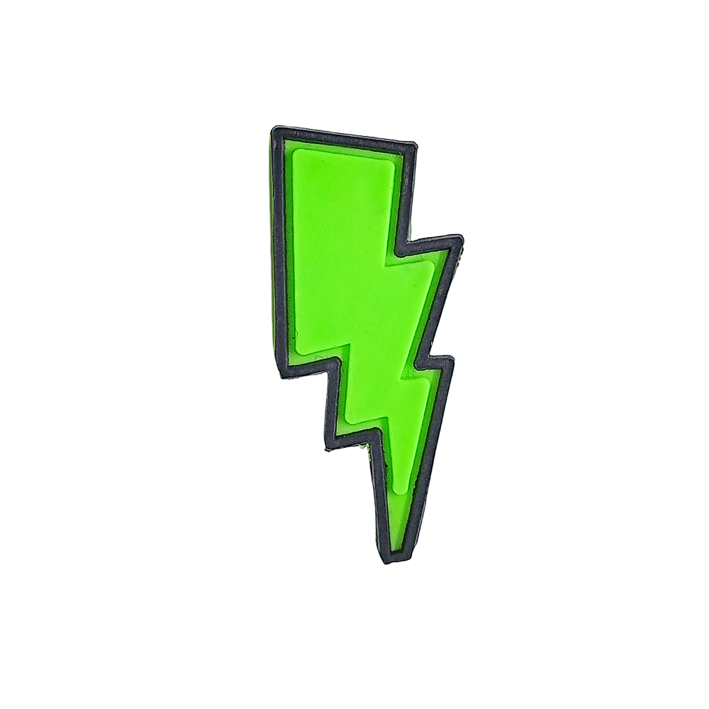 3.5 cm Lime Rubber Lightning Badge With Black Outline